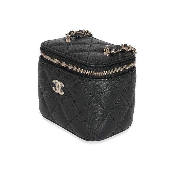 CHANEL | Bags | Chanel Black Quilted Caviar Cc Link Mini Vanity Case ...